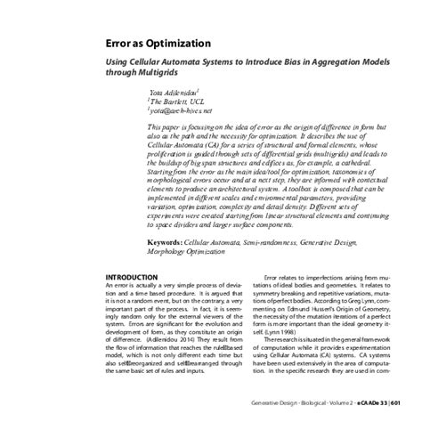 Pdf Error As Optimization Using Cellular Automata Systems To