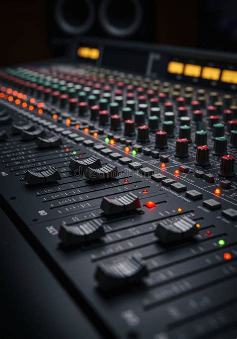 Close Up View Of An Illuminated Audio Mixing Console Stock Illustration Illustration Of
