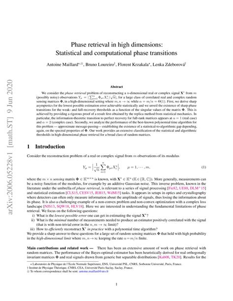 Phase Retrieval In High Dimensions Statistical And Computational Phase Transitions DeepAI
