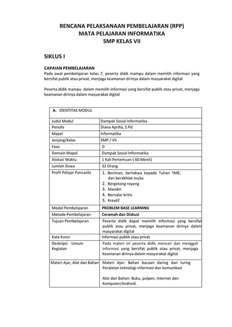 Modul Ajar Dampak Sosial Informatika 7 Pdf