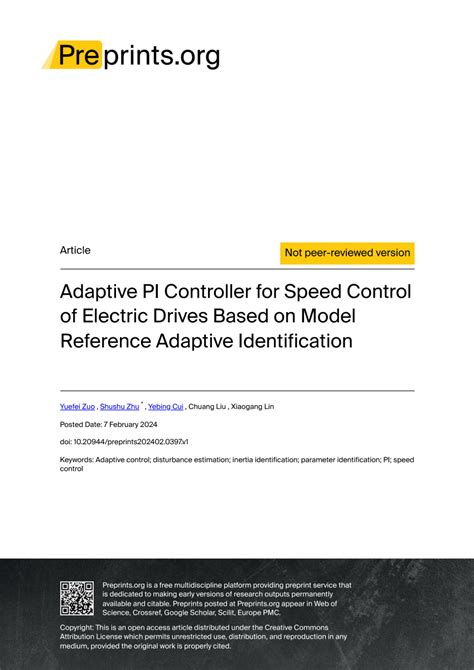 Pdf Adaptive Pi Controller For Speed Control Of Electric Drives Based On Model Reference