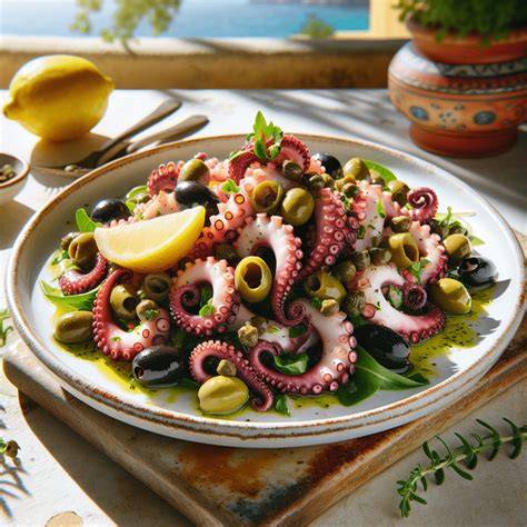 Ensalada De Pulpo Mediterráneo Con Aceitunas Y Alcaparras