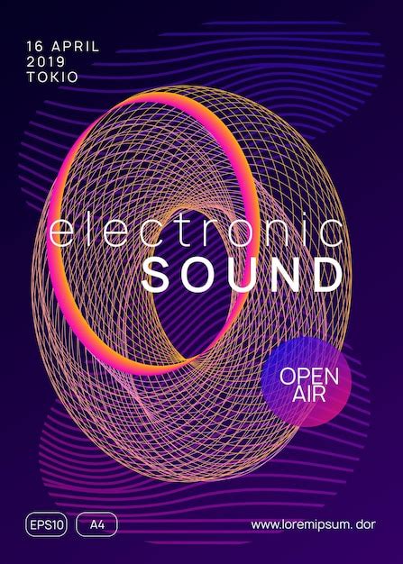 음악 전단지 동적 그라디언트 모양과 선입니다 추상 콘서트 초대 개념입니다 네온 음악 전단지 일렉트로 댄스 Dj 일렉트로닉 사운드 페스티벌 테크노 트랜스 파티