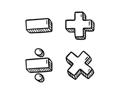 Symboles Mathématiques Diviser Et Multiplier Moins Et Plus Griffonner Icône Dessinée à La Main
