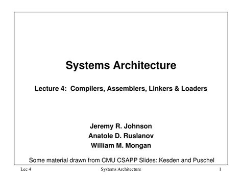 Ppt Systems Architecture Lecture 4 Compilers Assemblers Linkers And Loaders Powerpoint