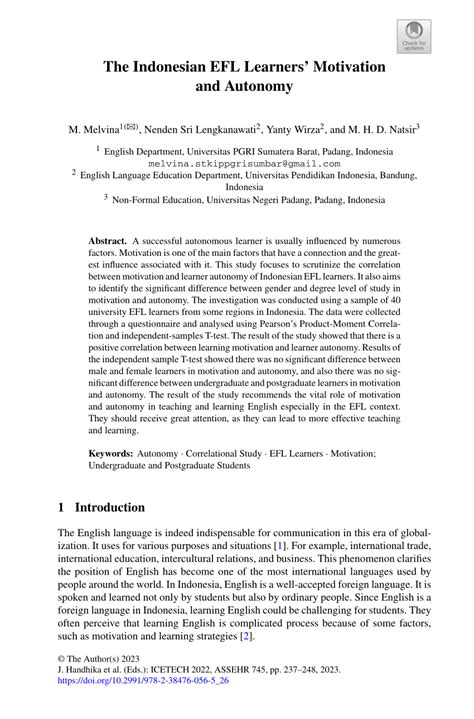 Pdf The Indonesian Efl Learners Motivation And Autonomy