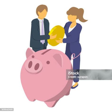 저축과 투자를 위해 함께 일하는 일하는 남자와 여자 부부의 이미지 삽화 간단한 아이소 메트릭 구성 거래자에 대한 스톡 벡터 아트 및 기타 이미지 Istock