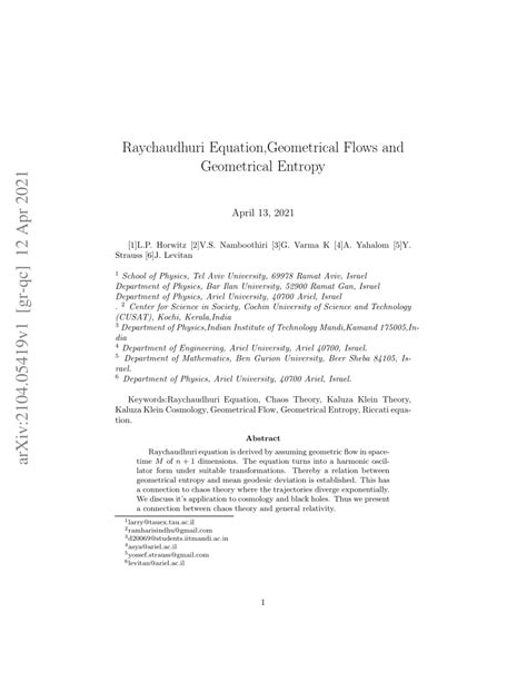 Pdf Raychaudhuri Equationgeometrical Flows And Geometrical Entropy