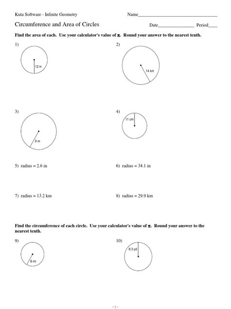 Circumference And Area Of Circles Pdf Area Circle Worksheets