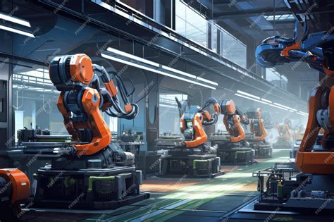 Premium Photo Robot Assembly Line In A Futuristic Factory The
