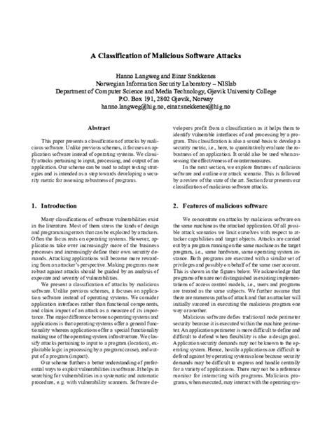 pdf a classification of malicious software attacks