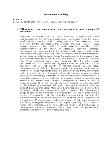 Enhancement Activity Enhancement Activity Activity 1 Essay 20