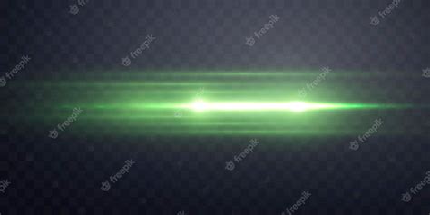 녹색 렌즈 플레어 투명 배경에 격리 광선 또는 스포트라이트가 있는 태양 플래시 녹색 광선 플레어 조명 효과 벡터 그림 프리미엄 벡터