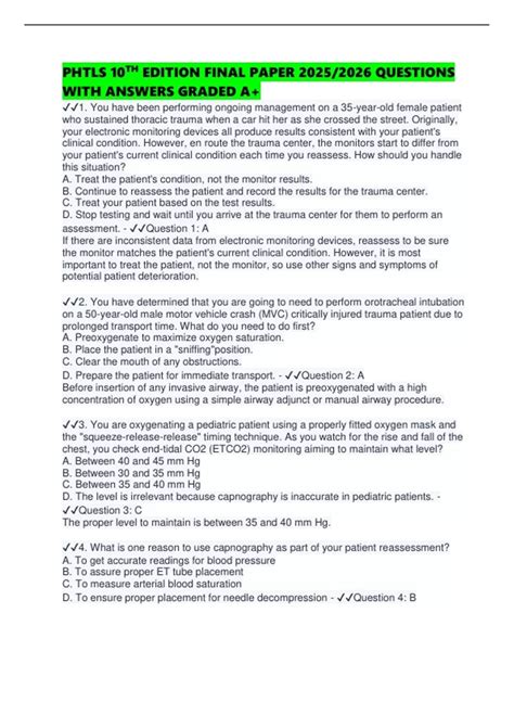 Phtls 10th Edition Final Paper 2025 2026 Questions With Answers Graded A Phtls Stuvia Us