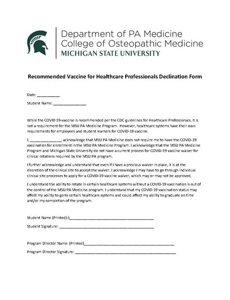 Vaccine Declination Form Pa Medicine