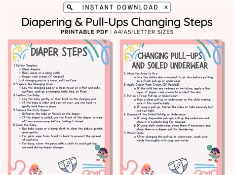 Diaper Changing Steps Daycare Printable Diapering Pull Up Changing Guides For Teachers