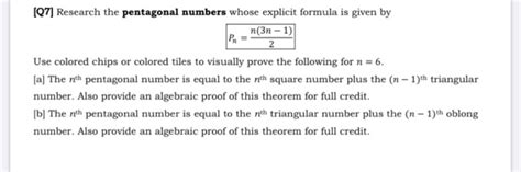 Solved [q7] Research The Pentagonal Numbers Whose Explicit