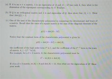 Solved A If A Is An Nx Nxn Matrix A Is An Eigenvalue Of A