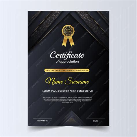 검정색과 금색 인증서 디자인 템플릿 프리미엄 벡터