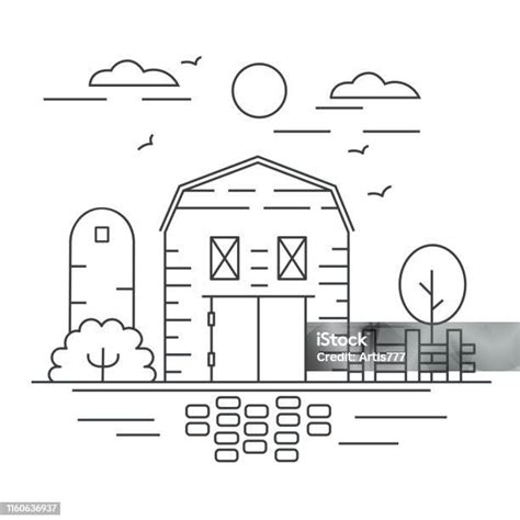 필드 얇은 라인 개념 로고 템플릿농업 농장 원예 심기 원예 배너 벡터 그림입니다 건물 외관에 대한 스톡 벡터 아트 및 기타 이미지 건물 외관 계절 곡초류 Istock