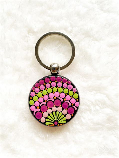 Hand Painted Keychain Dot Mandala Key Chain Birthday Ts For Her Keychain Favors Cute