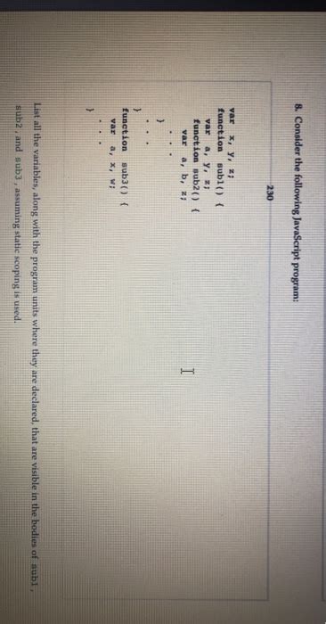 Solved 8 Consider The Following Javascript Program 230 Var