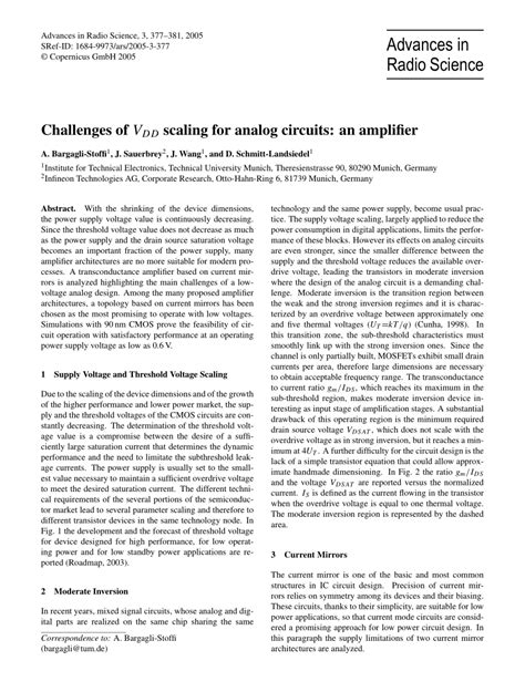 Pdf Challenges Of Vdd Scaling For Analog Circuits An Amplifier