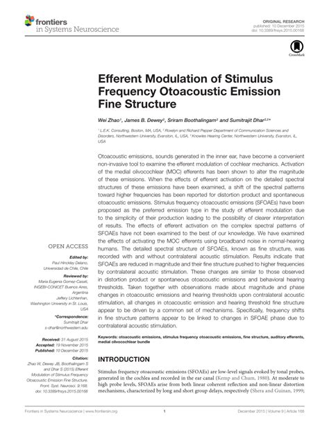 Pdf Efferent Modulation Of Stimulus Frequency Otoacoustic Emission