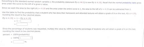 solved converting to the standard normal random variable z