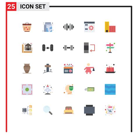 Modern Set Of 25 Flat Colors And Symbols Such As Construction Architecture Dumbbell Management