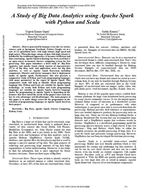 A Study Of Big Data Analytics Using Apache Spark With Python And Scala Pdf Apache Spark