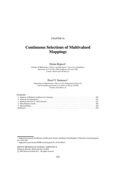 Pdf Continuous Selections Of Multivalued Mappings