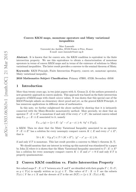 Pdf Convex Kkm Maps Monotone Operators And Minty Variational