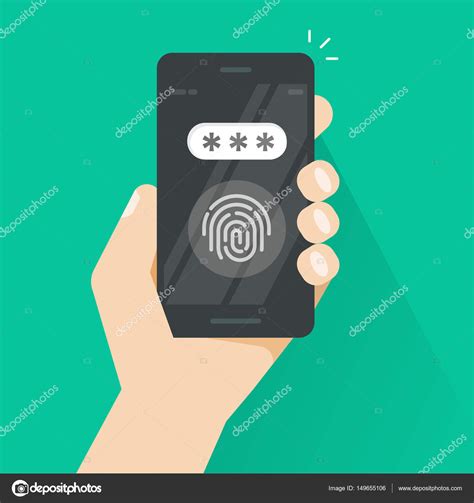 Hand With Smartphone Unlocked With Fingerprint And Password Field Vector Concept Of Security