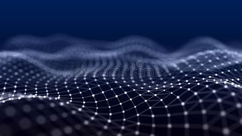 Large Digital Data Background Abstract Wave With Moving Dots 3d Rendering Stock Illustration