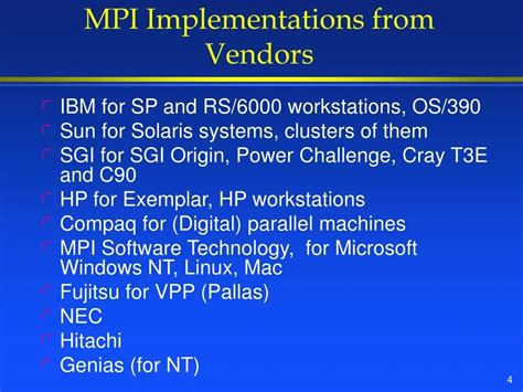Ppt Mpi And Mpich On Clusters Overview Of Implementations Vendors