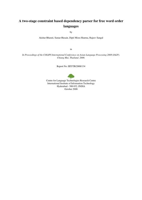 Pdf A Two Stage Constraint Based Dependency Parser For Free Word
