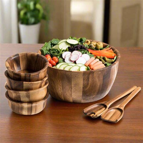 Acacia Wood 7 Piece Salad Bowl Set Large Serving Bowl Servers And 4