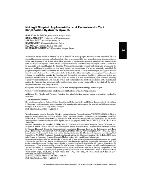 Pdf Making It Simplext Implementation And Evaluation Of A Text Simplification System For Spanish