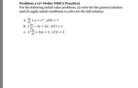 Solved Problem 2 1st Order Odes Practice For The