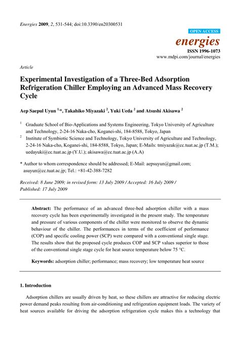 Pdf Experimental Investigation Of A Three Bed Adsorption