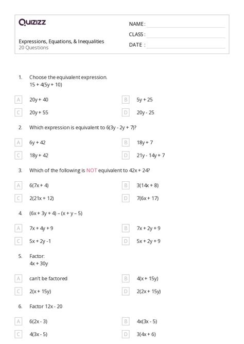50 Understanding Expressions And Equations Worksheets For 8th Worksheets Library
