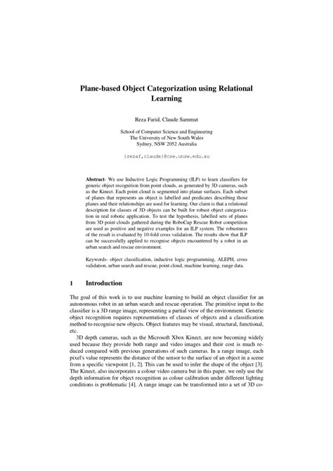 PDF Plane Based Object Categorization Using Relational Learning