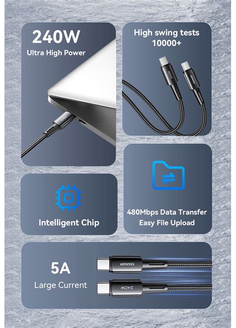 Essager สายชาร์จ Type C เป็น Type C 240w ชาร์จเร็ว รองรับ Pd3 1 สําหรับ