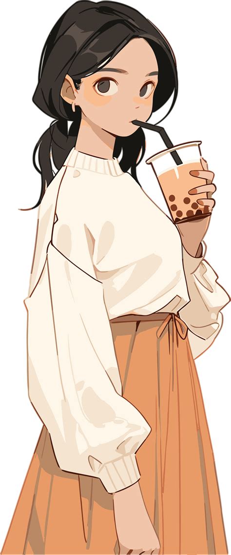 喝奶茶的女生可商用素材