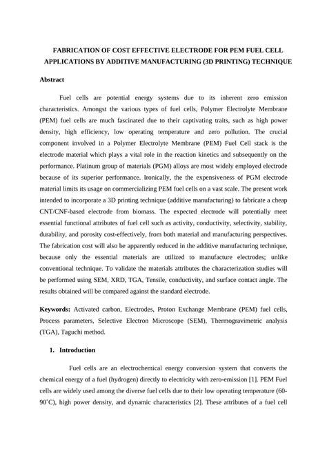 Pdf Fabrication Of Cost Effective Electrode For Pem Fuel Cell