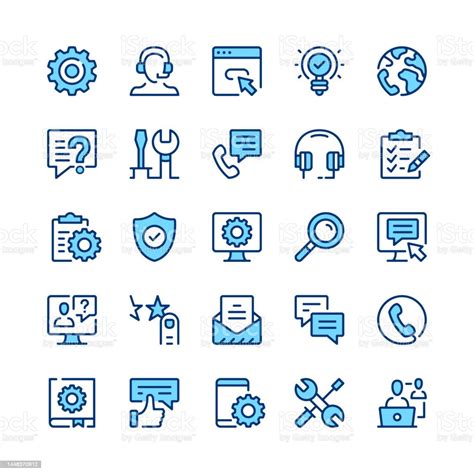 Technical Support Line Icons Blue Color Outline Symbols Vector Line