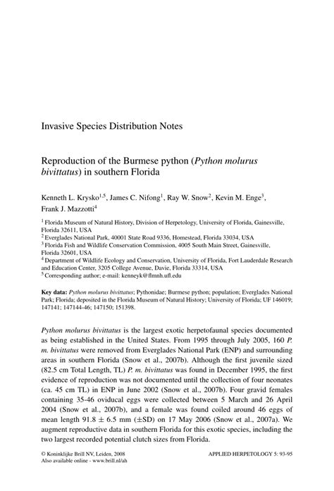 Pdf Reproduction Of The Burmese Python Python Molurus Bivittatus In