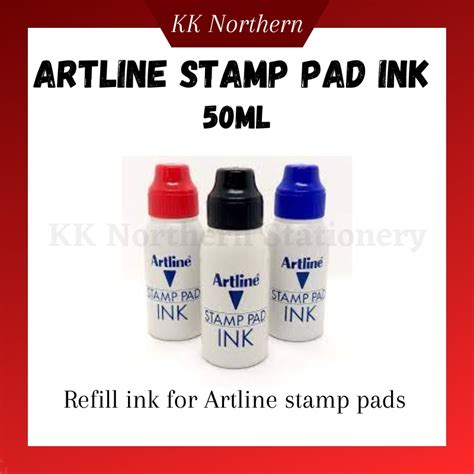 Artline Stamp Pad Ink 50cc Stamp Chop Permanent Refill Ink Black Blue Red Cop Stamp Refill Ink