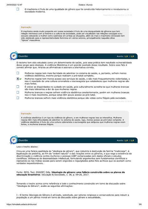 Simulado I Saude Genero E Sexualidade Gênero Sexualidade E